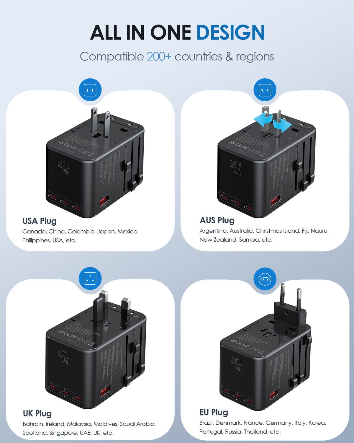 TA-105 Max Universal Travel Adapter GaN 75W Fast Charging