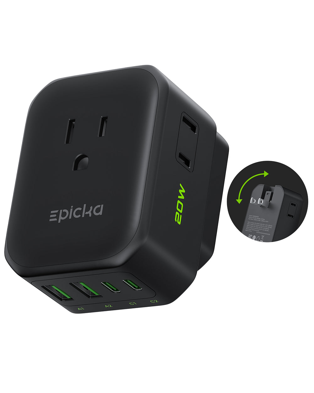 Epicka Hybrid 8-in-1 Travel Adapter Fast Charging (PD 20W, 8-Ports)